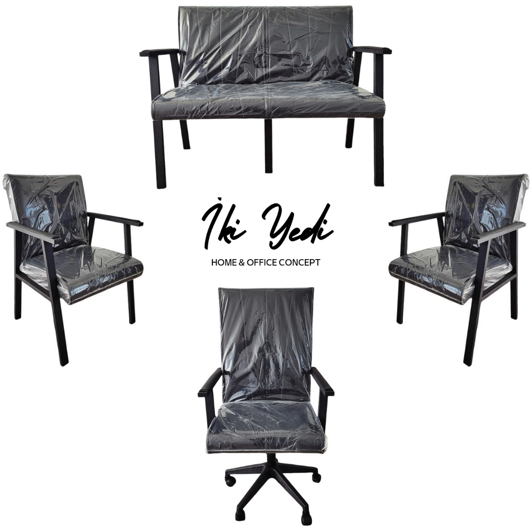 Quando Sarı Demir Ayaklı Antrasit Gri Metal Ofis Mobilyası Takımı Büro Yönetici Masası Seti ...